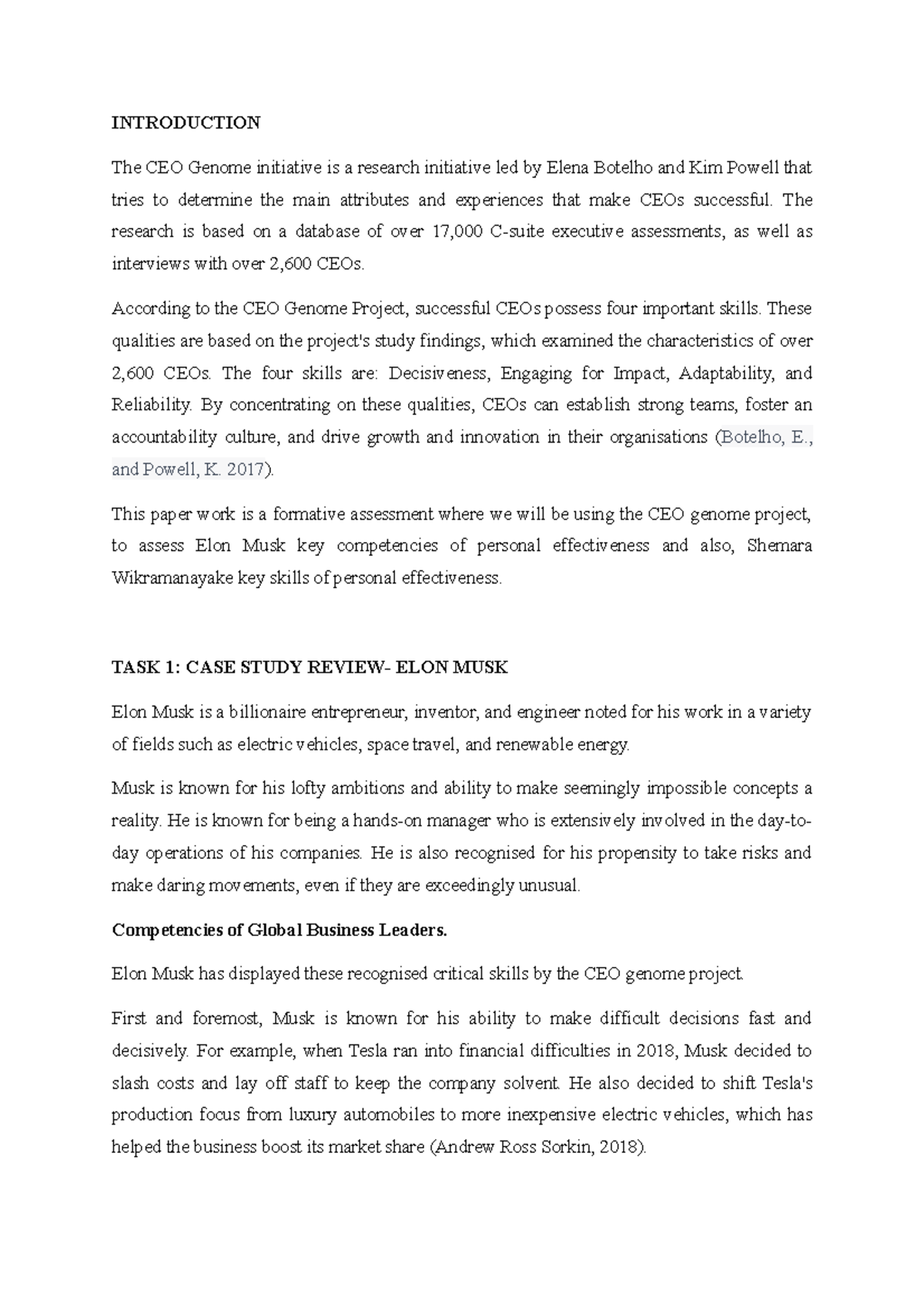 personal effectiveness formative assesment - INTRODUCTION The CEO ...