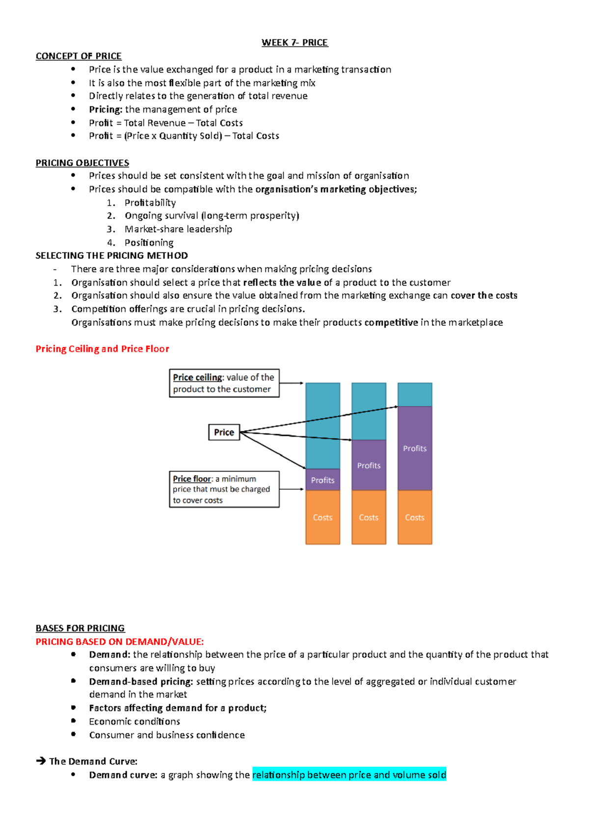 WEEK 7- Price- DONE - tutorial notes - WEEK 7- PRICE CONCEPT OF PRICE ...