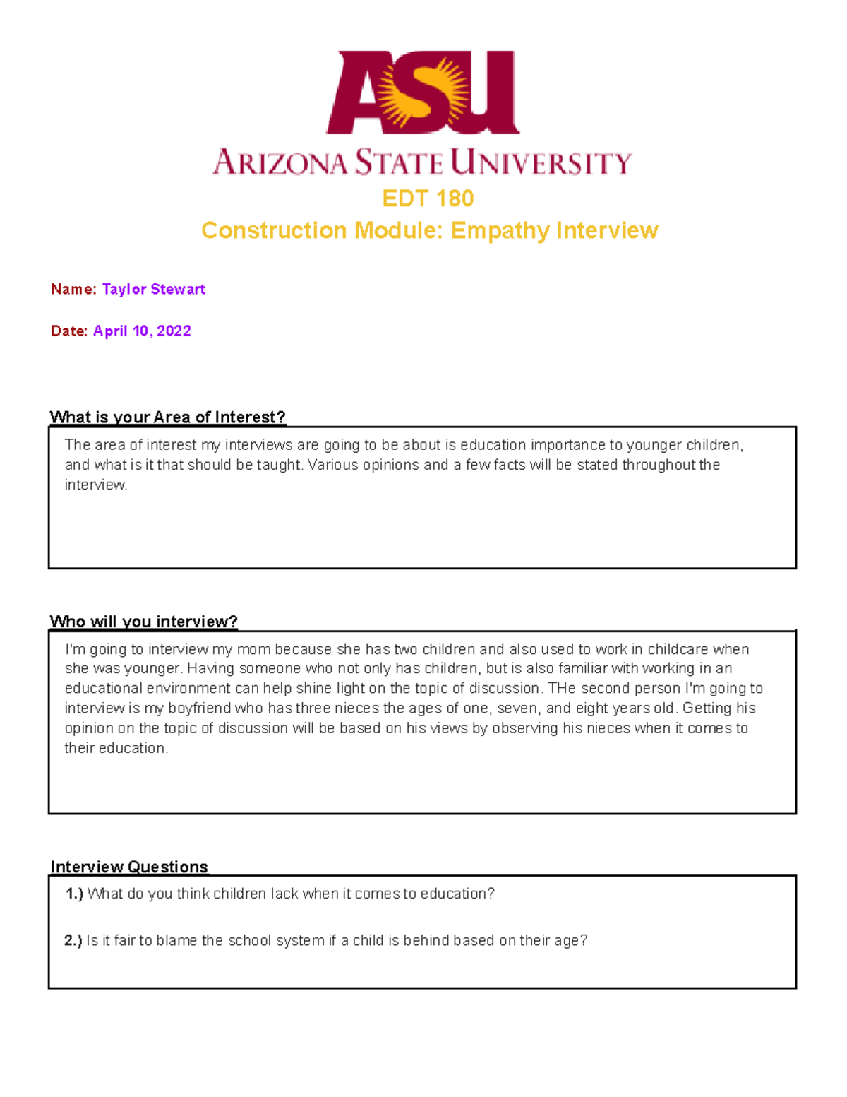 M4 Construction Module Empathy Interview Template - EDT 180 Construction Module: Empathy ...