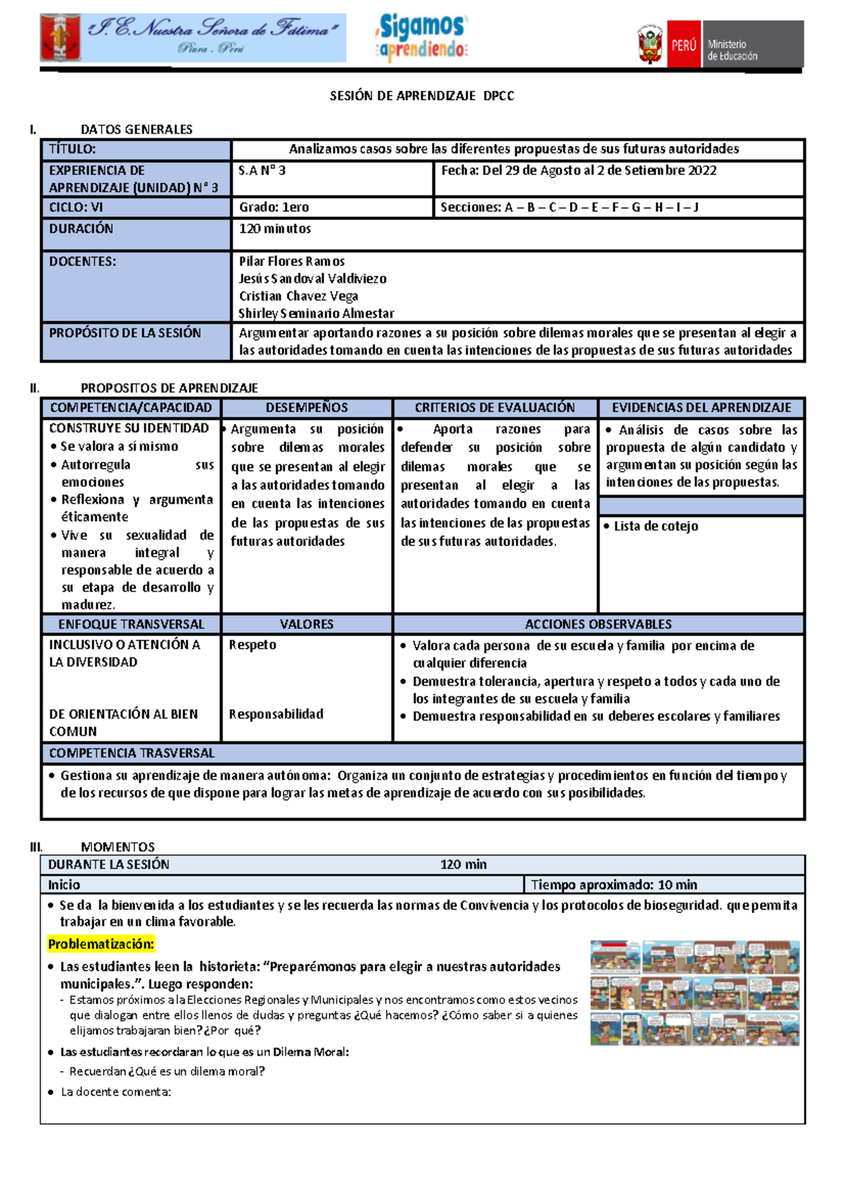 EXP.3 Sesión 3 dpcc 1ero - SESIÓN DE APRENDIZAJE DPCC I. DATOS GENERALES TÍTULO: Analizamos ...