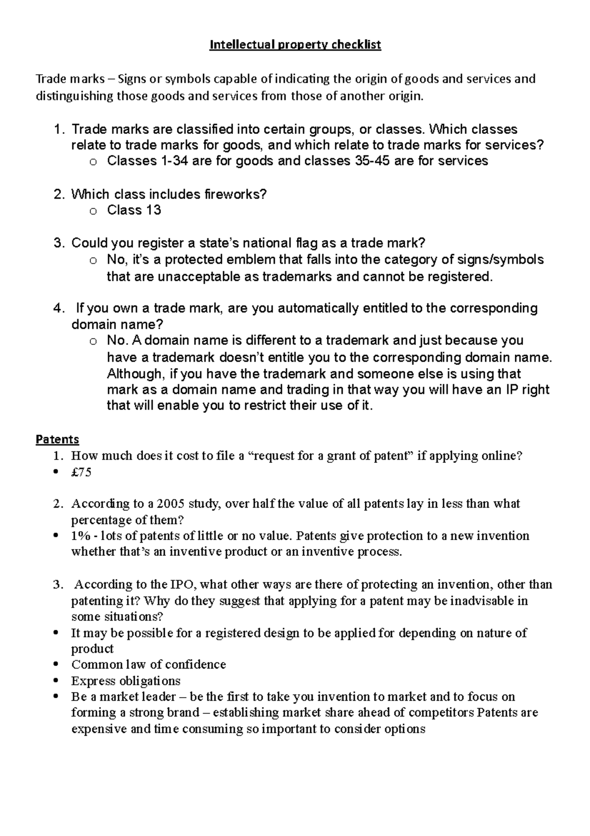 Checklist - Notes - Intellectual property checklist Trade marks – Signs ...