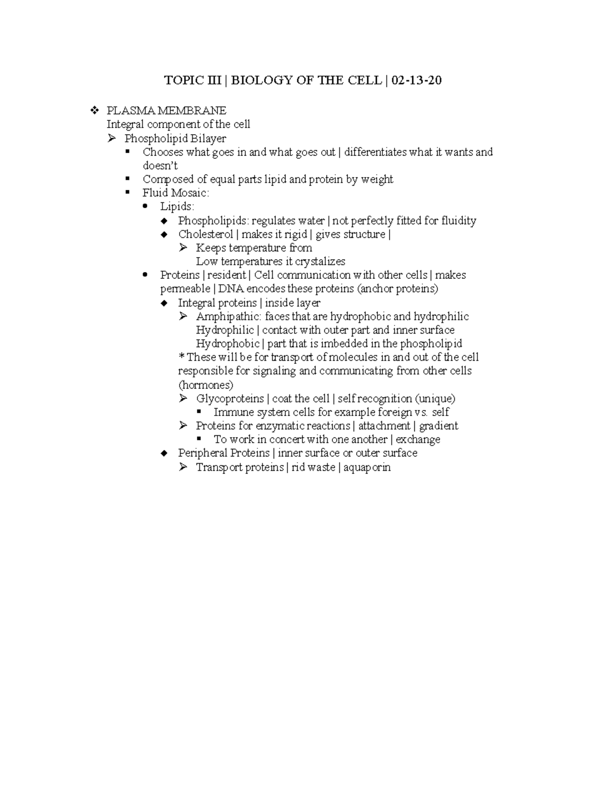 Topic III - BIOLOGY OF THE CELL - TOPIC III | BIOLOGY OF THE CELL | 02 ...
