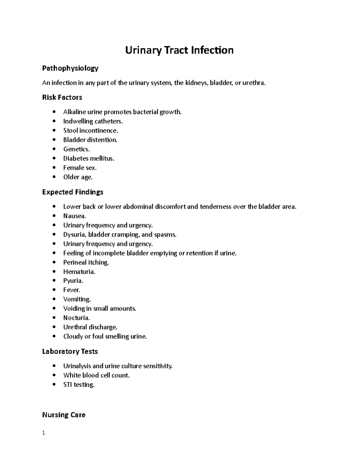 Urinary Tract Infection - NUR 206 - ECPI University - Studocu