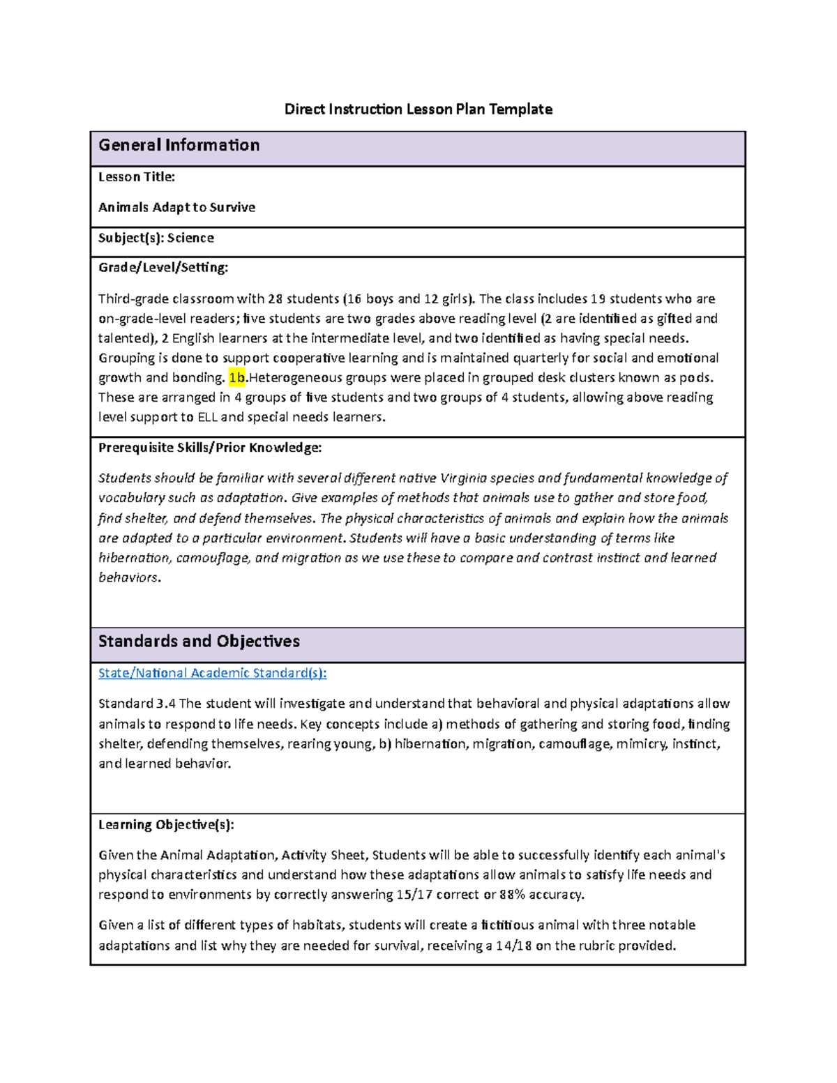 C368 Task1 - Task 1 - Direct Instruction Lesson Plan Template General ...