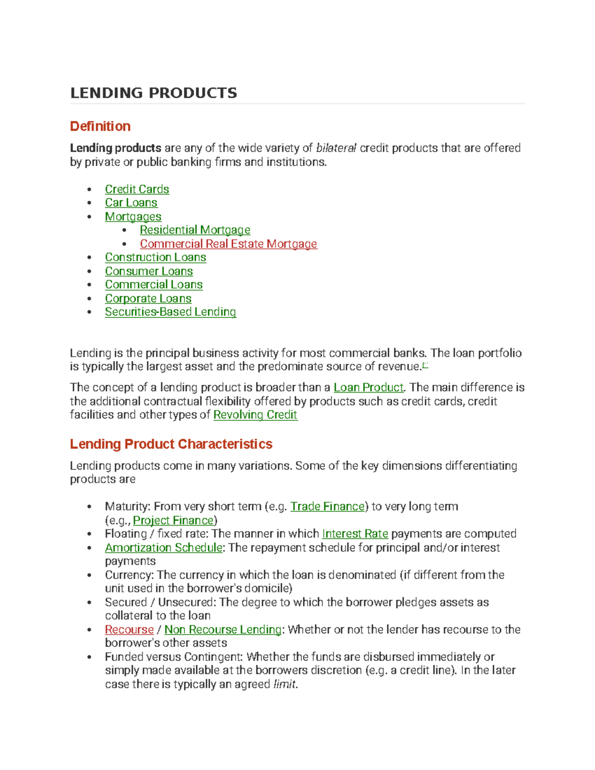 BANK Customer Services - LENDING PRODUCTS Definition Lending products ...