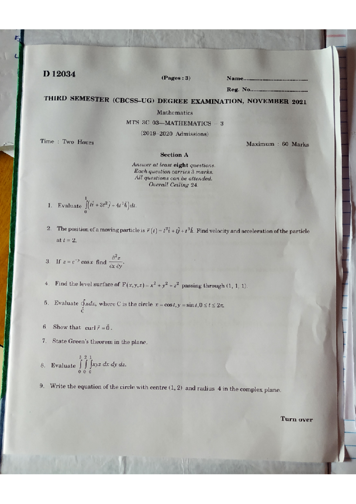 Mathematics-3 Qp and Ans - Bsc physics - Studocu