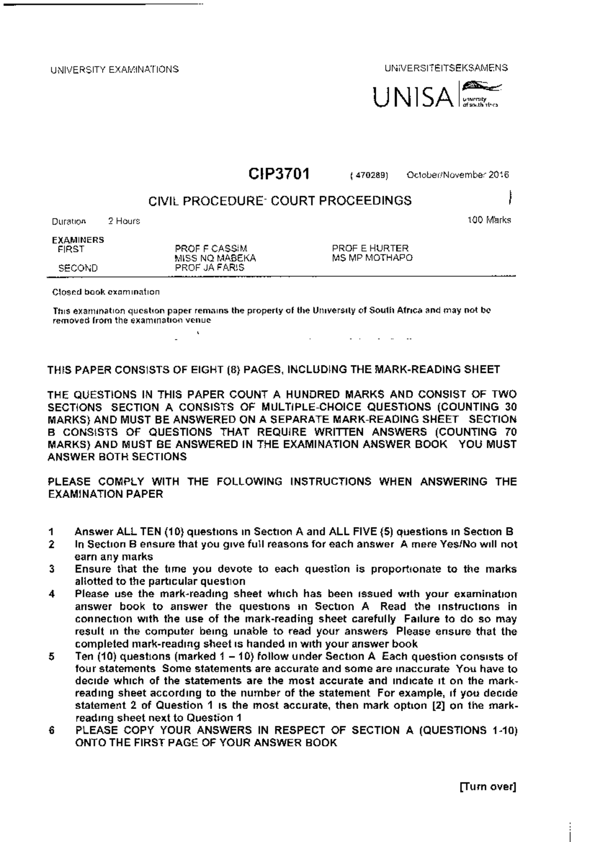 Unisa- Exam Paper 2016 02 - LCR500 - Studocu