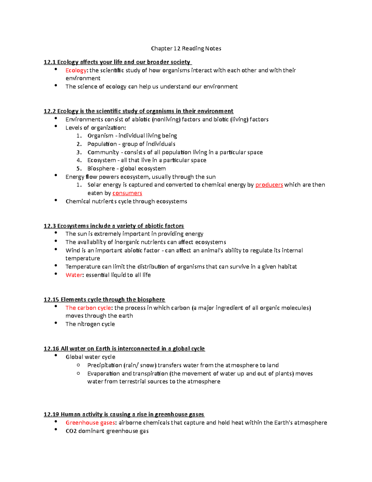 Chapter 12 Reading Notes - Chapter 12 Reading Notes 12 Ecology affects ...