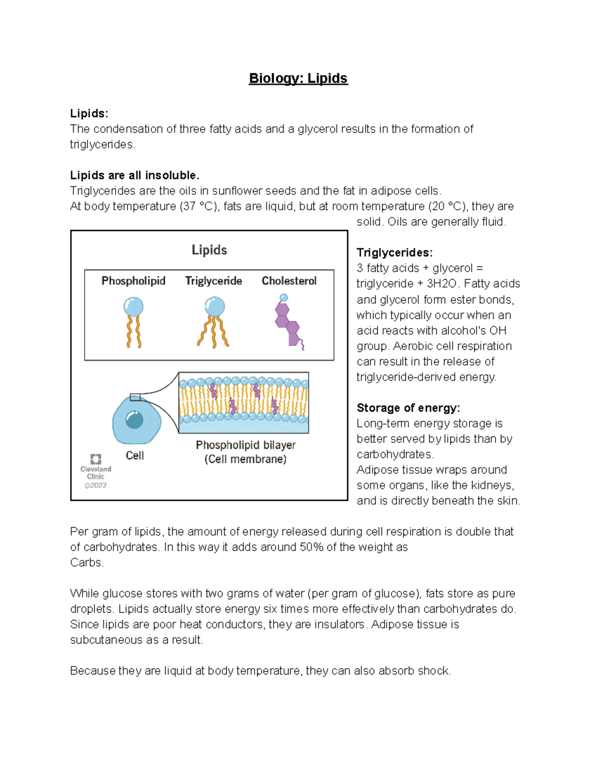 Biology Lipids - Biology: Lipids Lipids: The condensation of three ...