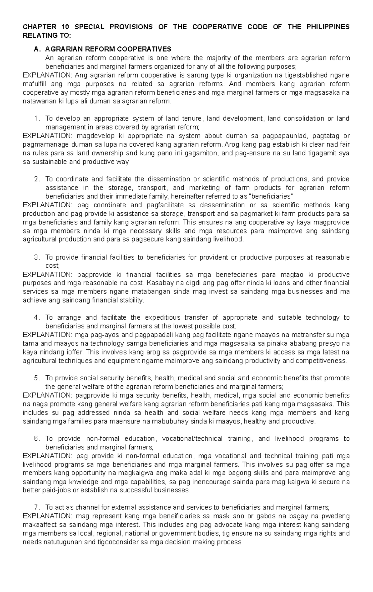Chapter 10 - CHAPTER 10 SPECIAL PROVISIONS OF THE COOPERATIVE CODE OF THE PHILIPPINES RELATING ...