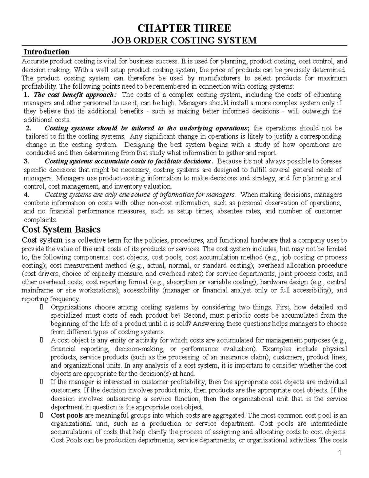 CH-3 Job order costing-Revised - CHAPTER THREE JOB ORDER COSTING SYSTEM ...