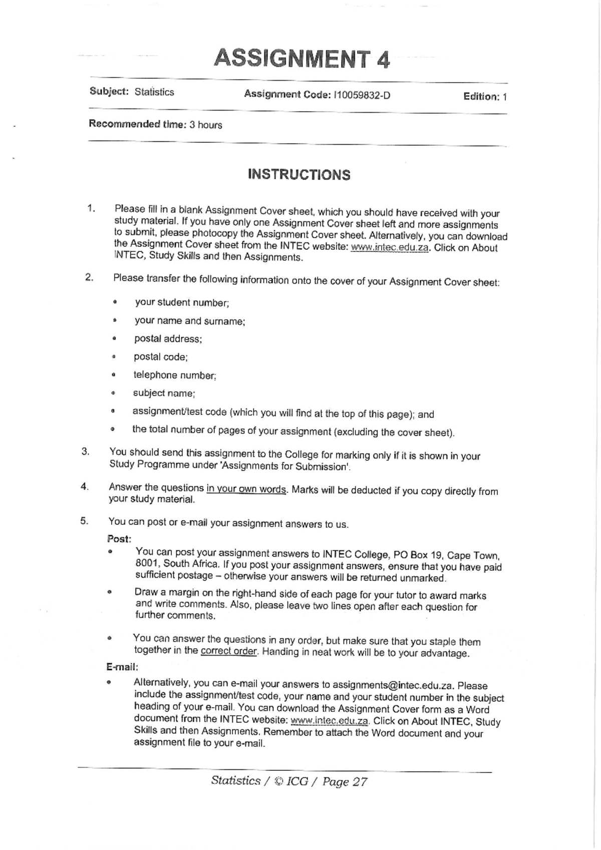 Assignment 4 - Statistics - Studocu