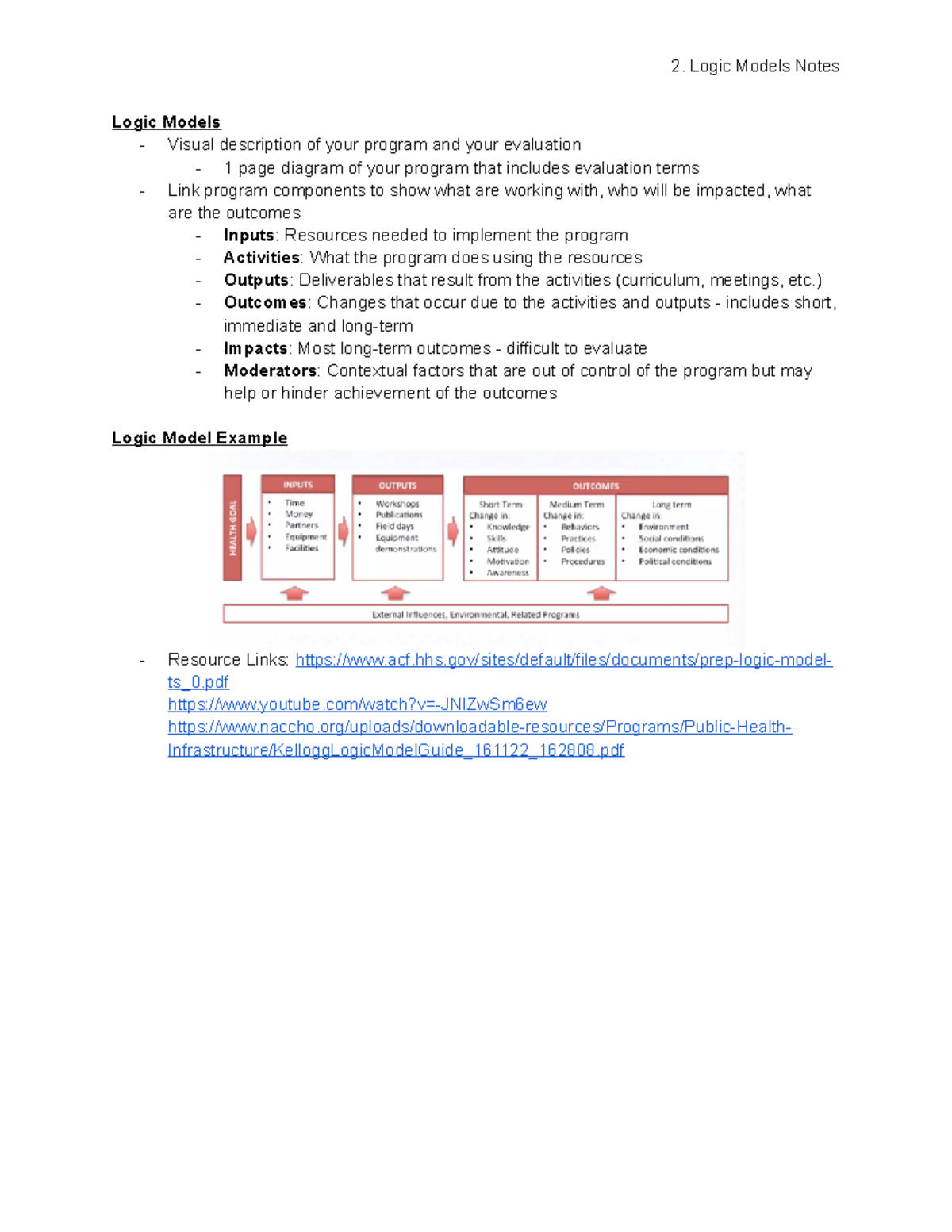 2. Logic Models Notes - HLTH 649 - Studocu