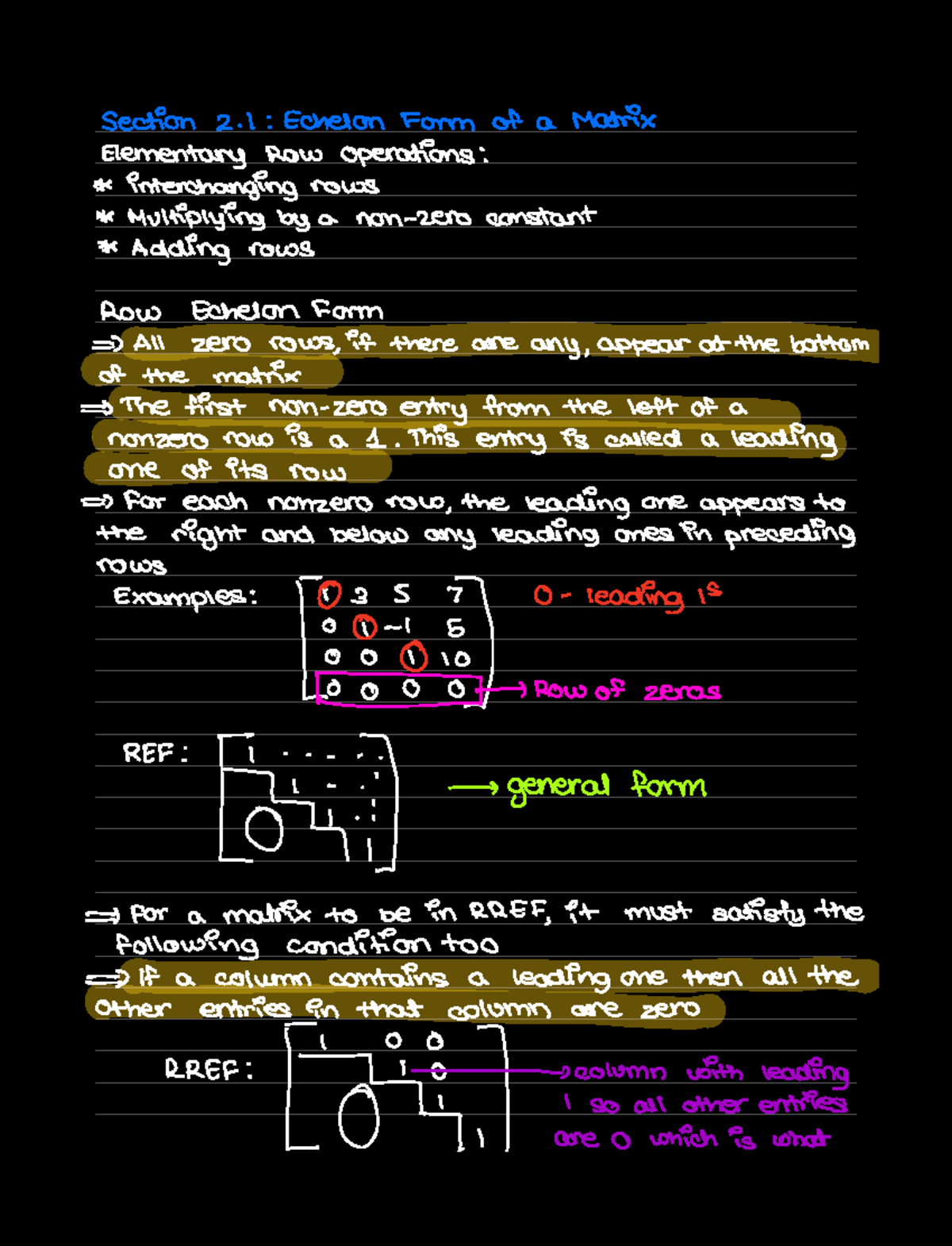 Unit 2 Solving Linear Systems - Section 2 1 Echelon Form of a Matrix Elementary Row operations ...