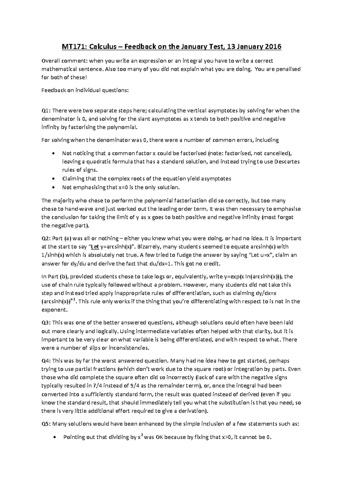 MT1710 2016 Jan Test Feedback - MT171: Calculus – Feedback on the ...