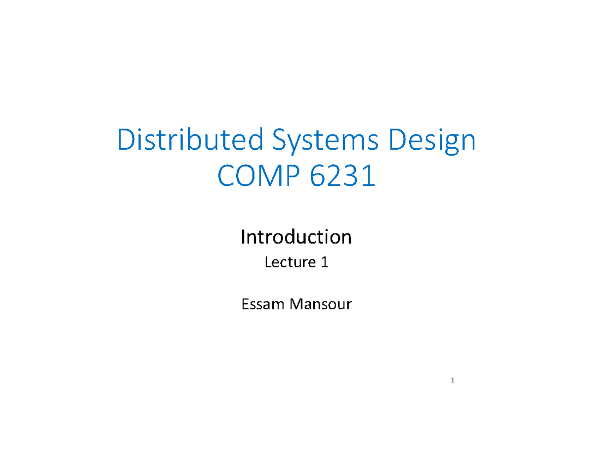 Distributed Systems Design Introduction Lecture - Studocu