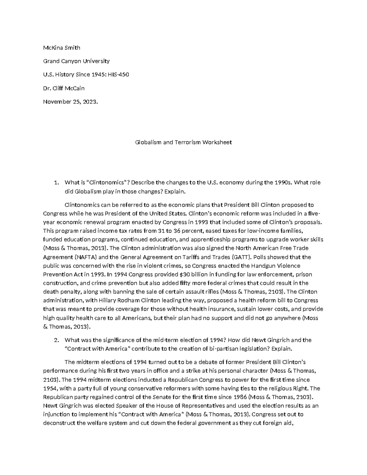 Globalism and Terrorism Worksheet - McKina Smith Grand Canyon ...