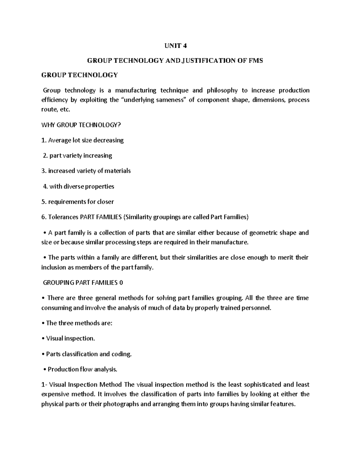 Group Technology AND Justification OF FMS notes - UNIT 4 GROUP ...