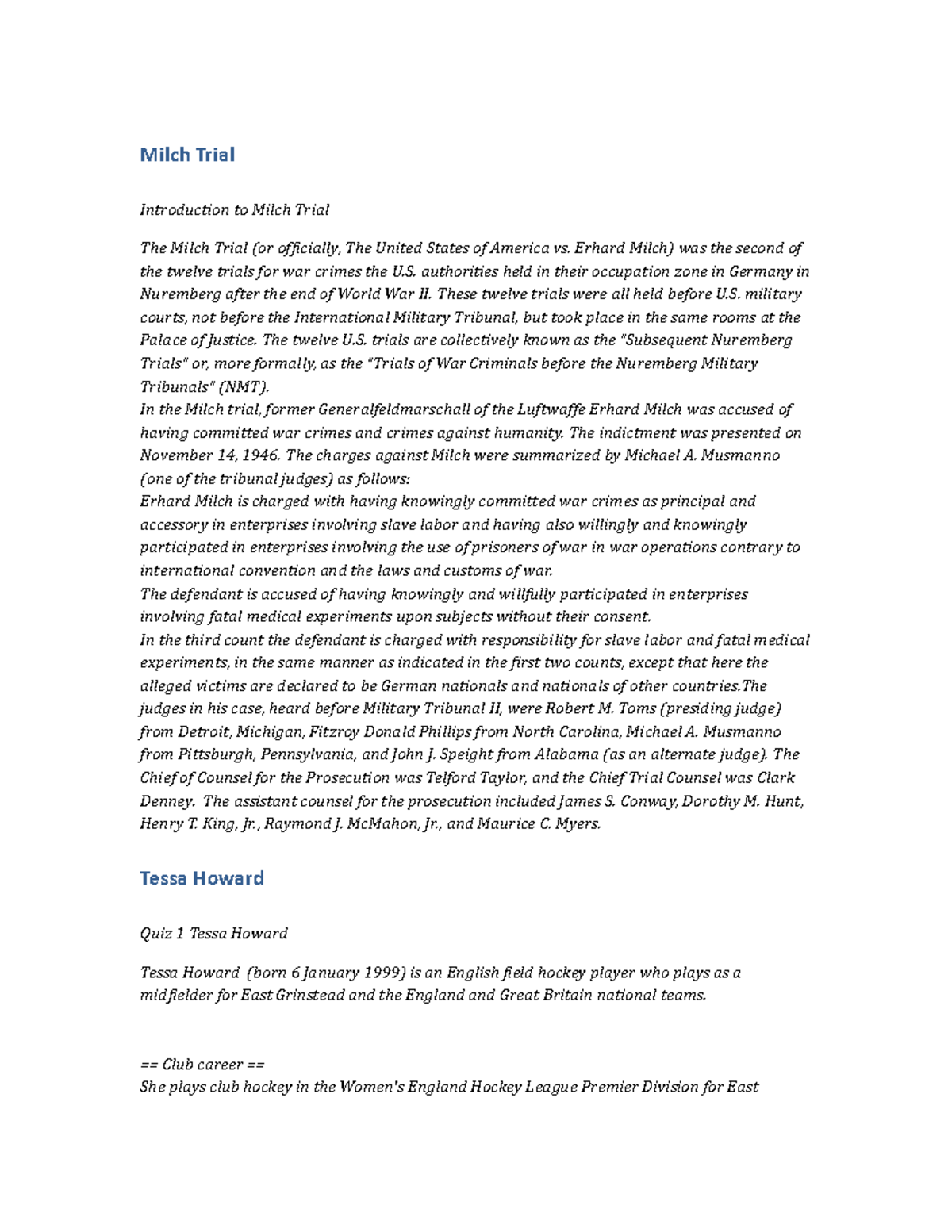 PSY167Chapter Milch Trial - Milch Trial Introduction to Milch Trial The ...