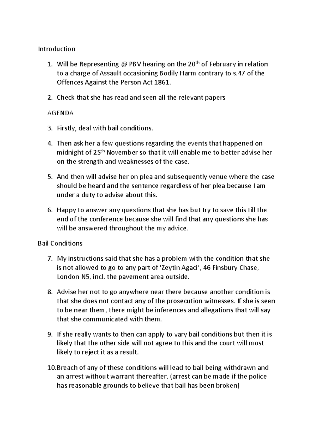 Conference Plan - R v Rose - Introduction 1. Will be Representing @ PBV ...