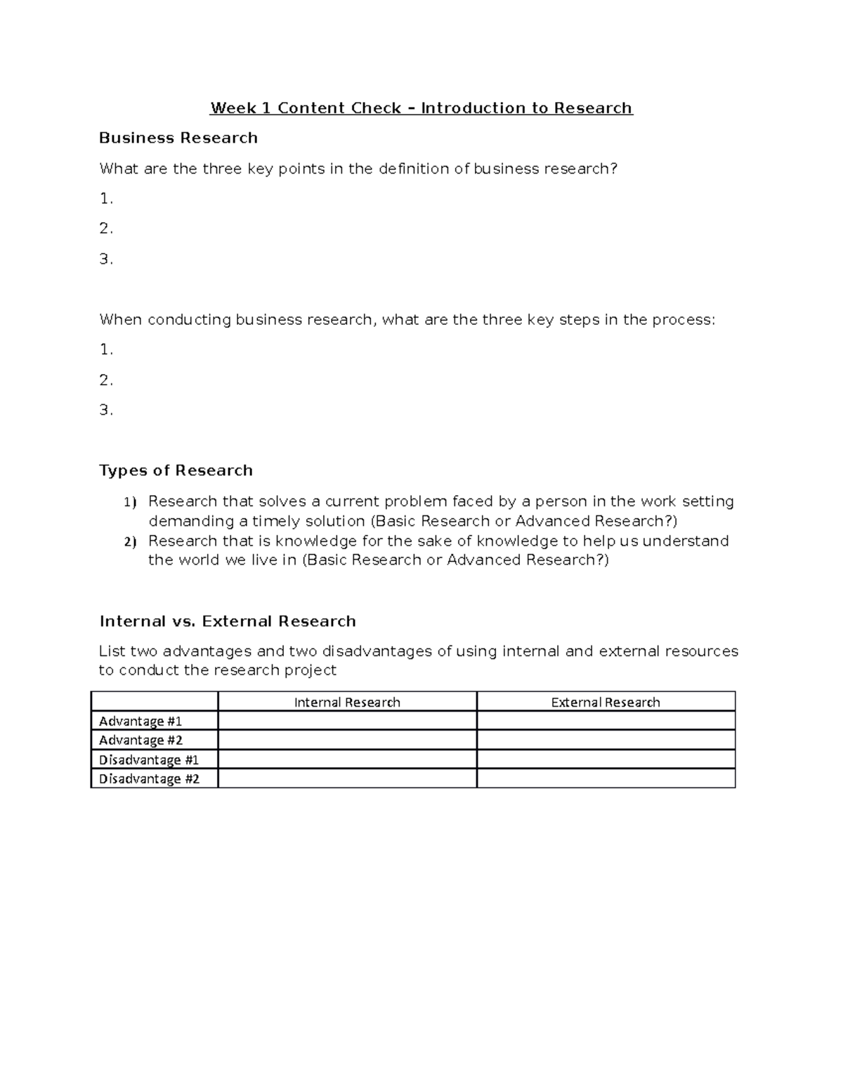 Week 1 Content Check - Introduction to research - Week 1 Content Check ...