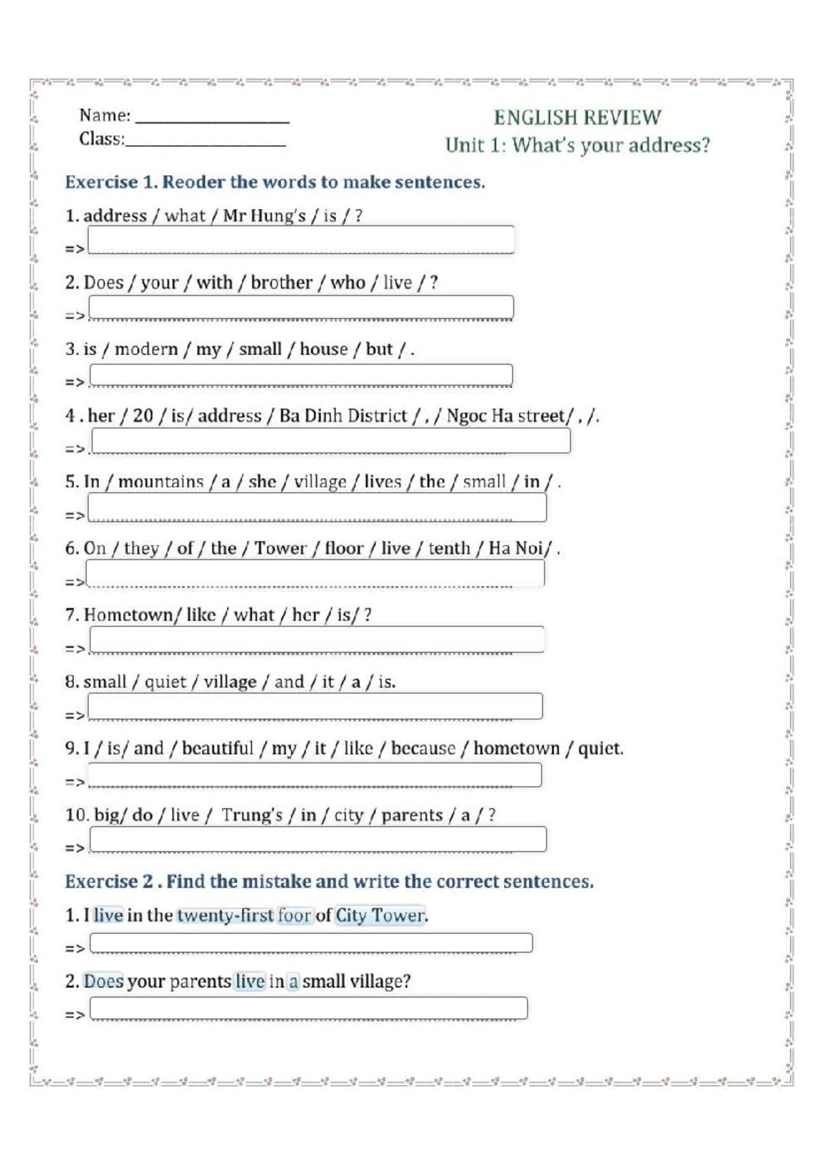 Address - English - English Grammar 1 - Studocu