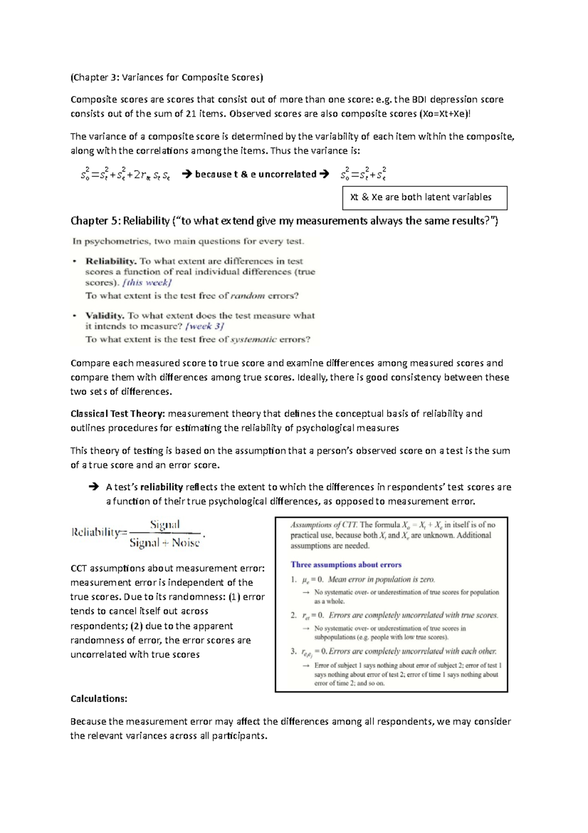 2. Reliability - (Chapter 3: Variances for Composite Scores) Composite ...