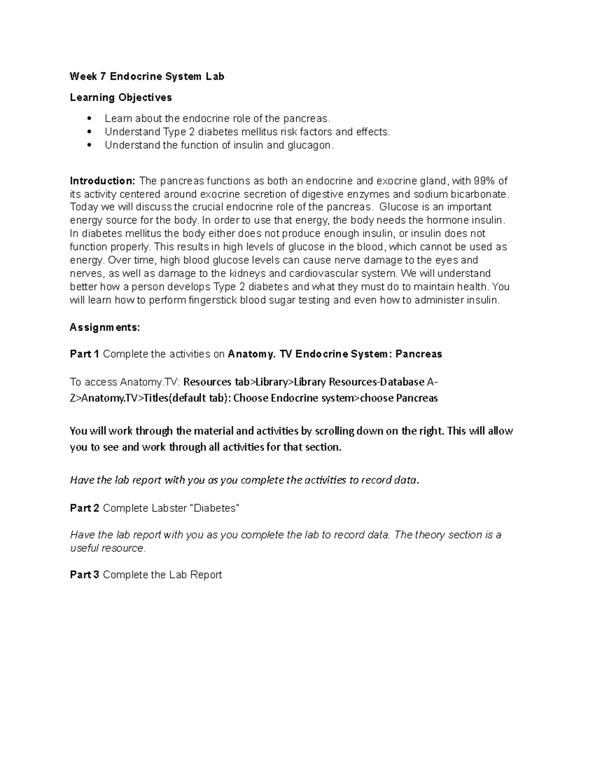 Week 7 lab - notes - Week 7 Endocrine System Lab Learning Objectives ...