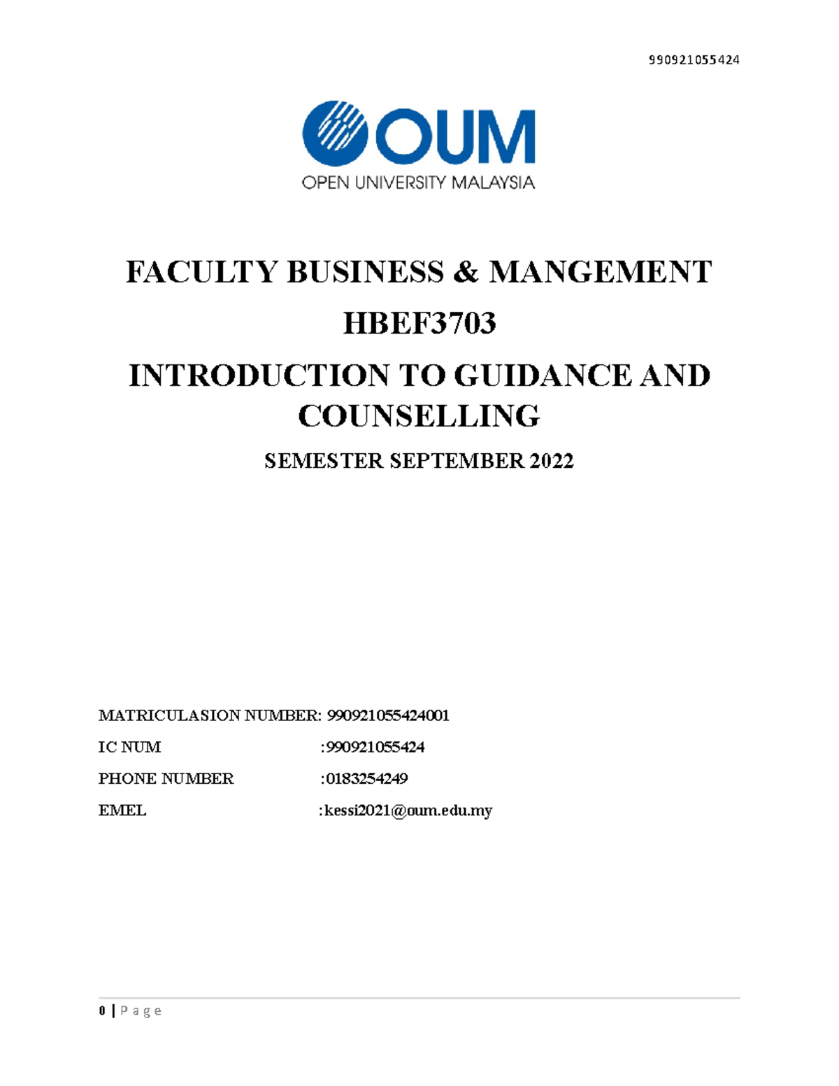 Introduction - Example of assignments - FACULTY BUSINESS & MANGEMENT ...