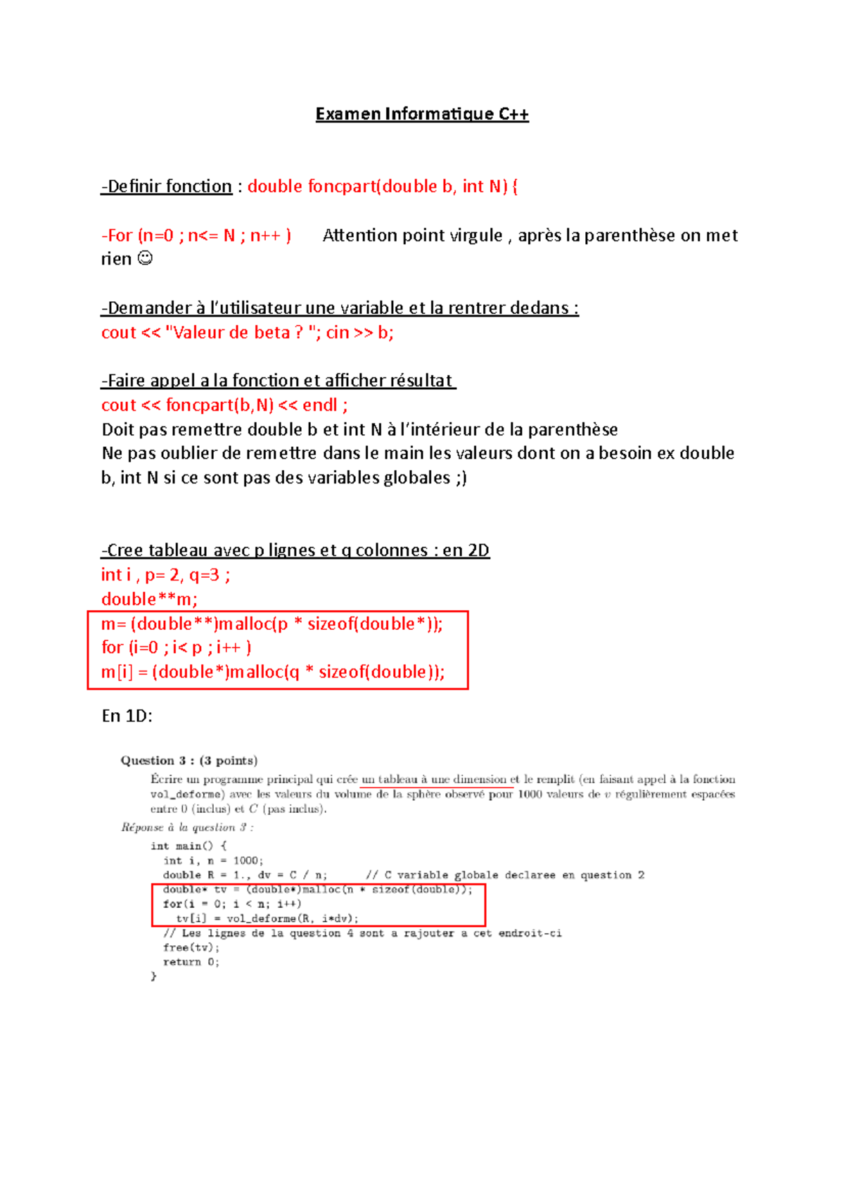 Examen Informatique C - Examen Informatique C++ -Definir fonction ...