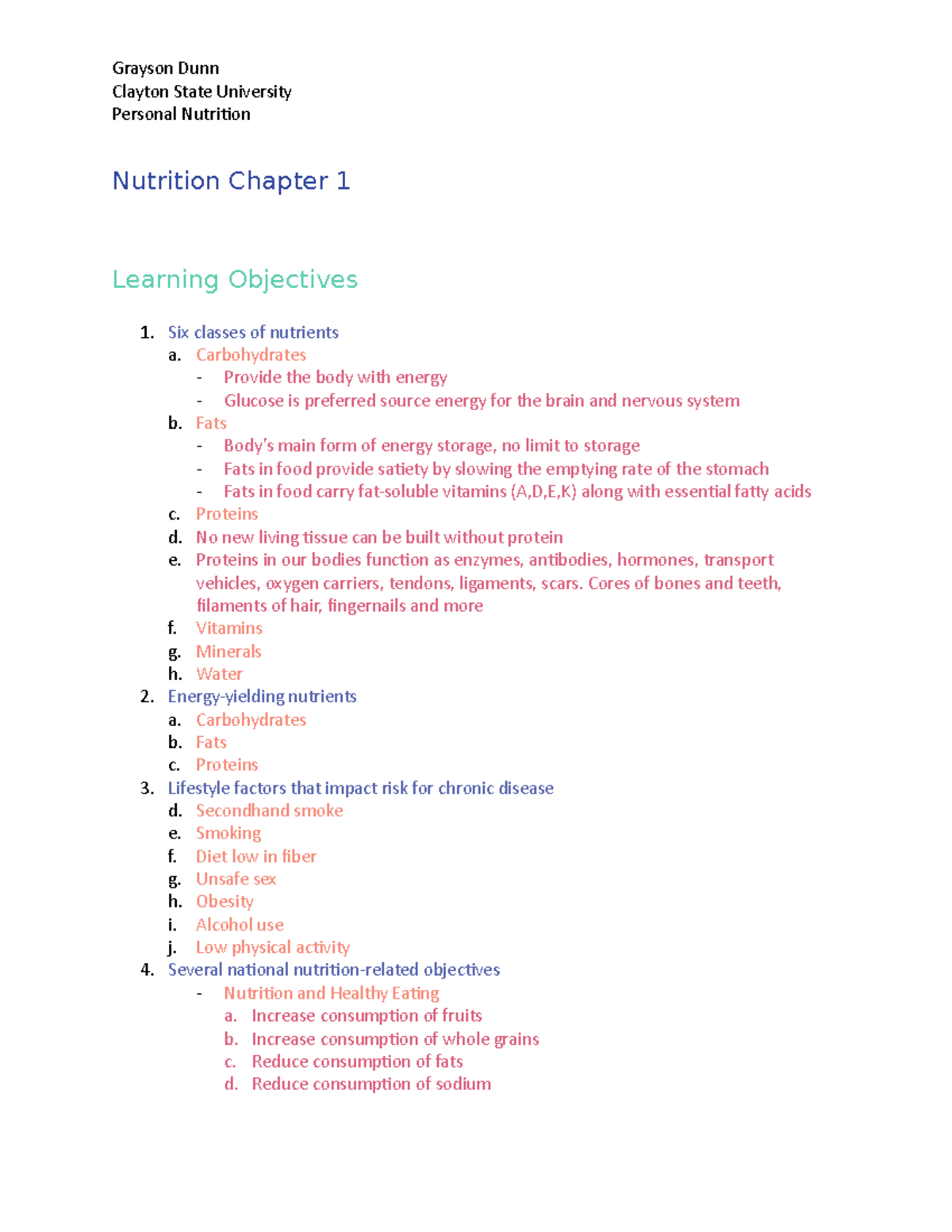 Nutrition Chapter 1 - Clayton State University Personal Nutrition ...