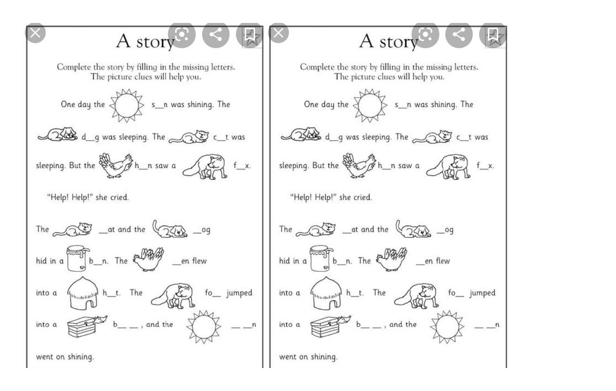 Reading Comprehension - A story A x story Complete the story filling in ...