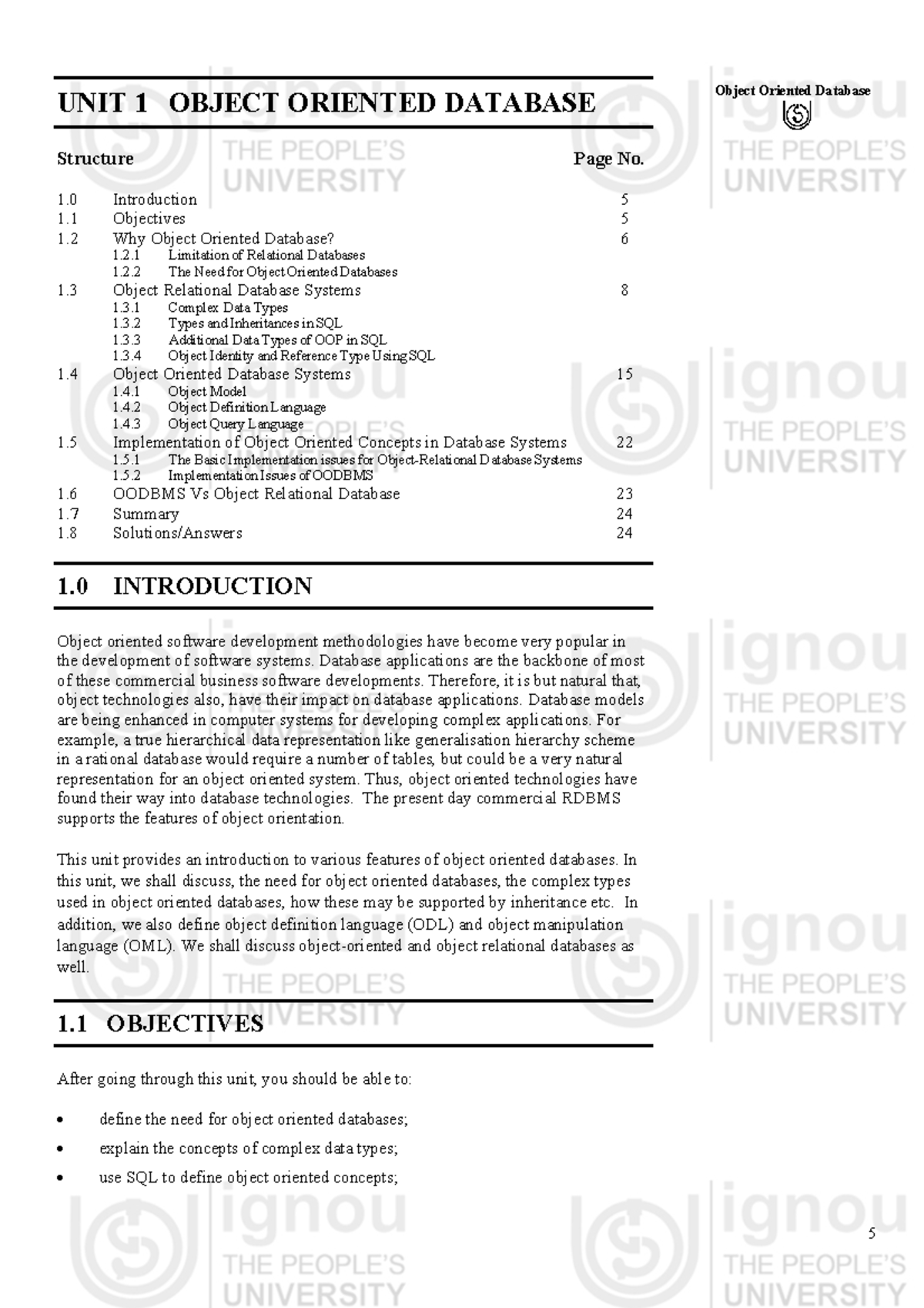 Adbms UNIT 2 (PART 1) - Object Oriented Database UNIT 1 OBJECT ORIENTED DATABASE Structure Page ...