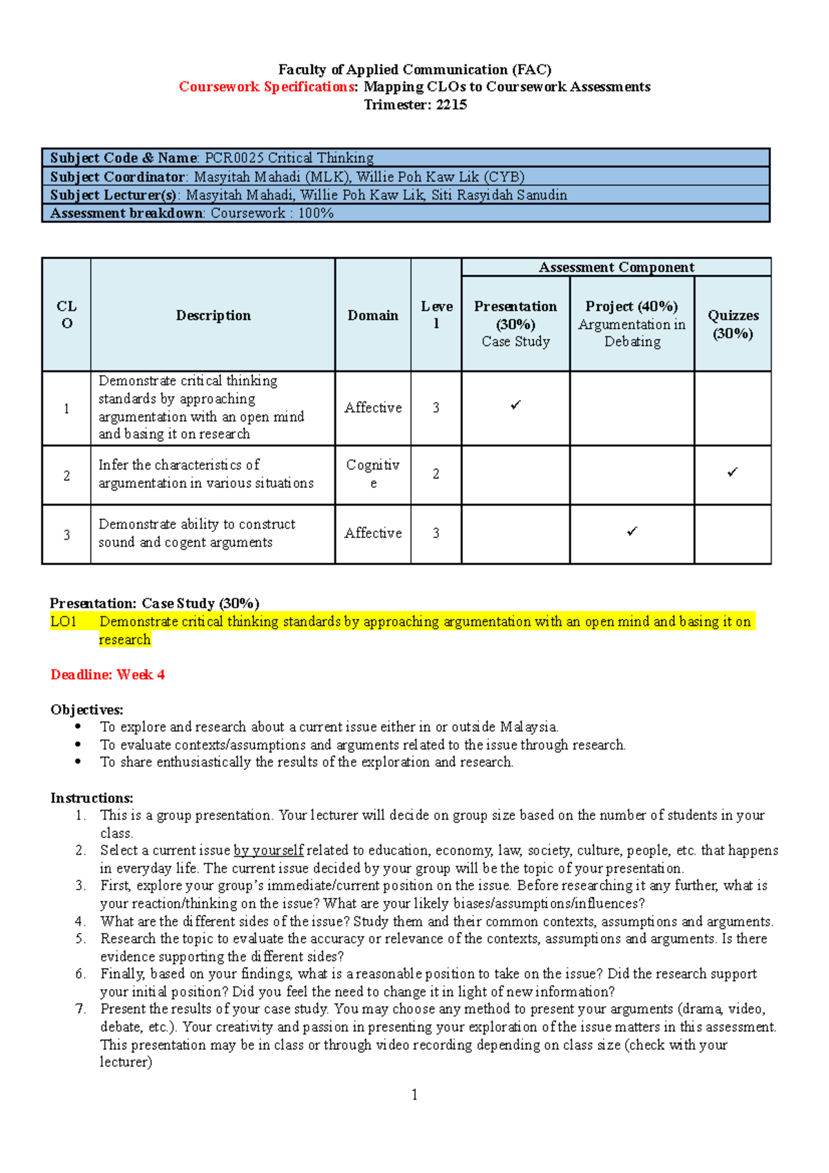 PCR0025 Coursework Specification T2215 - Faculty of Applied Communication (FAC) Coursework - Studocu