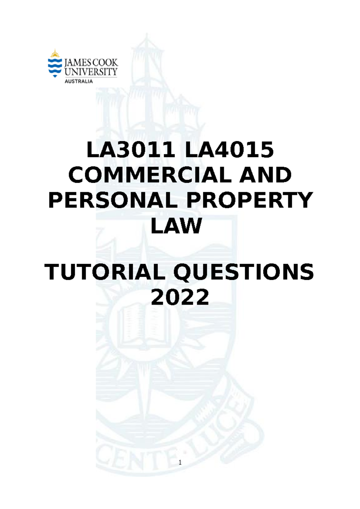 La3011 La4015 Tutorial Questions W Answers La3011 La Commercial And Personal Property Law