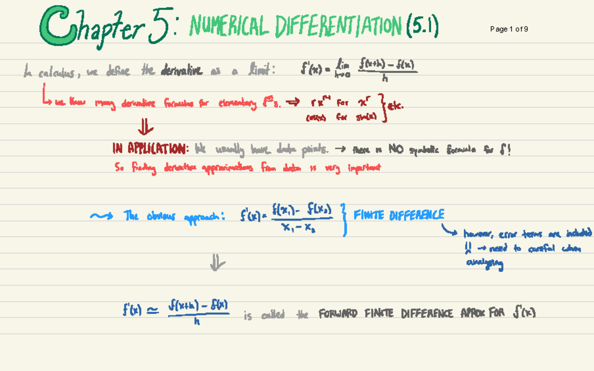 Chapter 5 - ###¥E¥ o¥ ¥¥i¥£¥ after 'J : NUMERICAL DIFFERENTIATION 15) h calculus , we define the ...