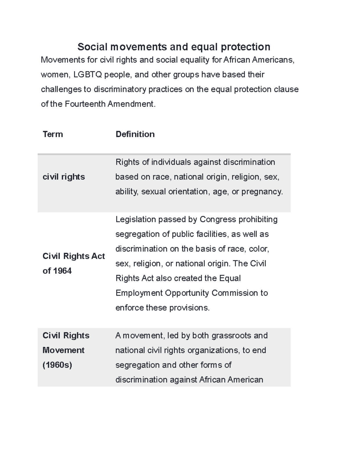 Social movements and equal protection - Social movements and equal ...