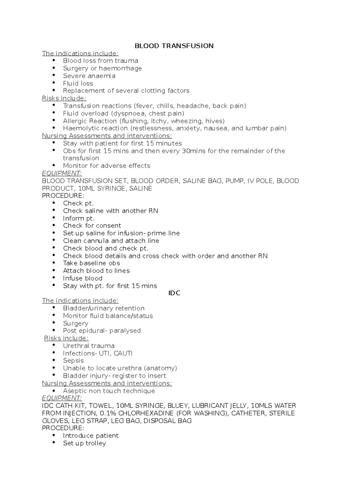 Hurdle sheet - BLOOD TRANSFUSION The indications include: Blood loss ...