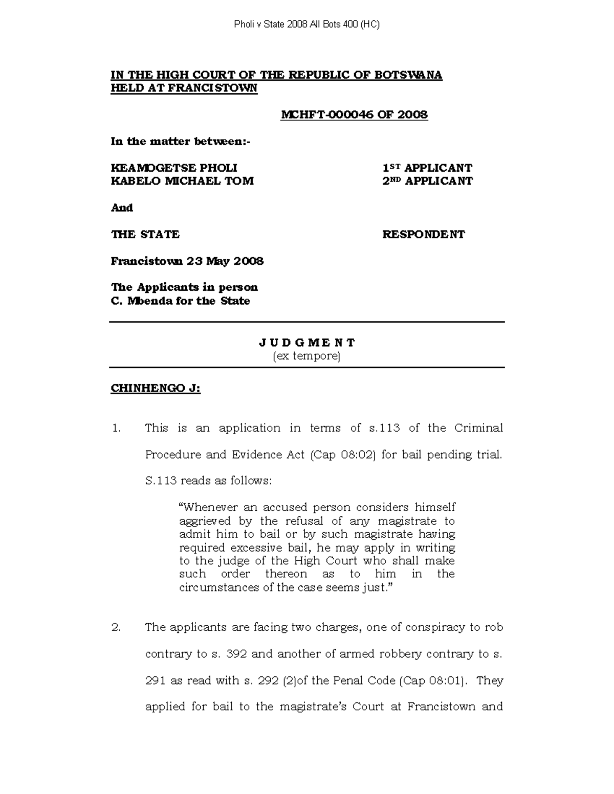Pholi v The State - LAW - IN THE HIGH COURT OF THE REPUBLIC OF BOTSWANA ...