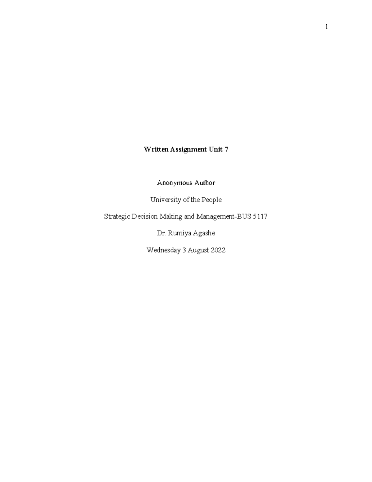 Unit 7-Written Assignment 5117 - Written Assignment Unit 7 Anonymous ...