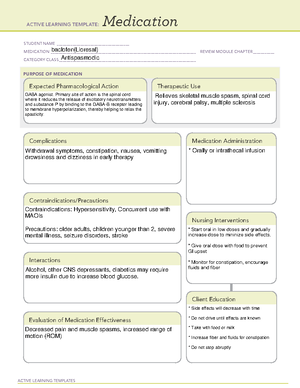 Donepezil - drug card - ACTIVE LEARNING TEMPLATES Medication STUDENT ...