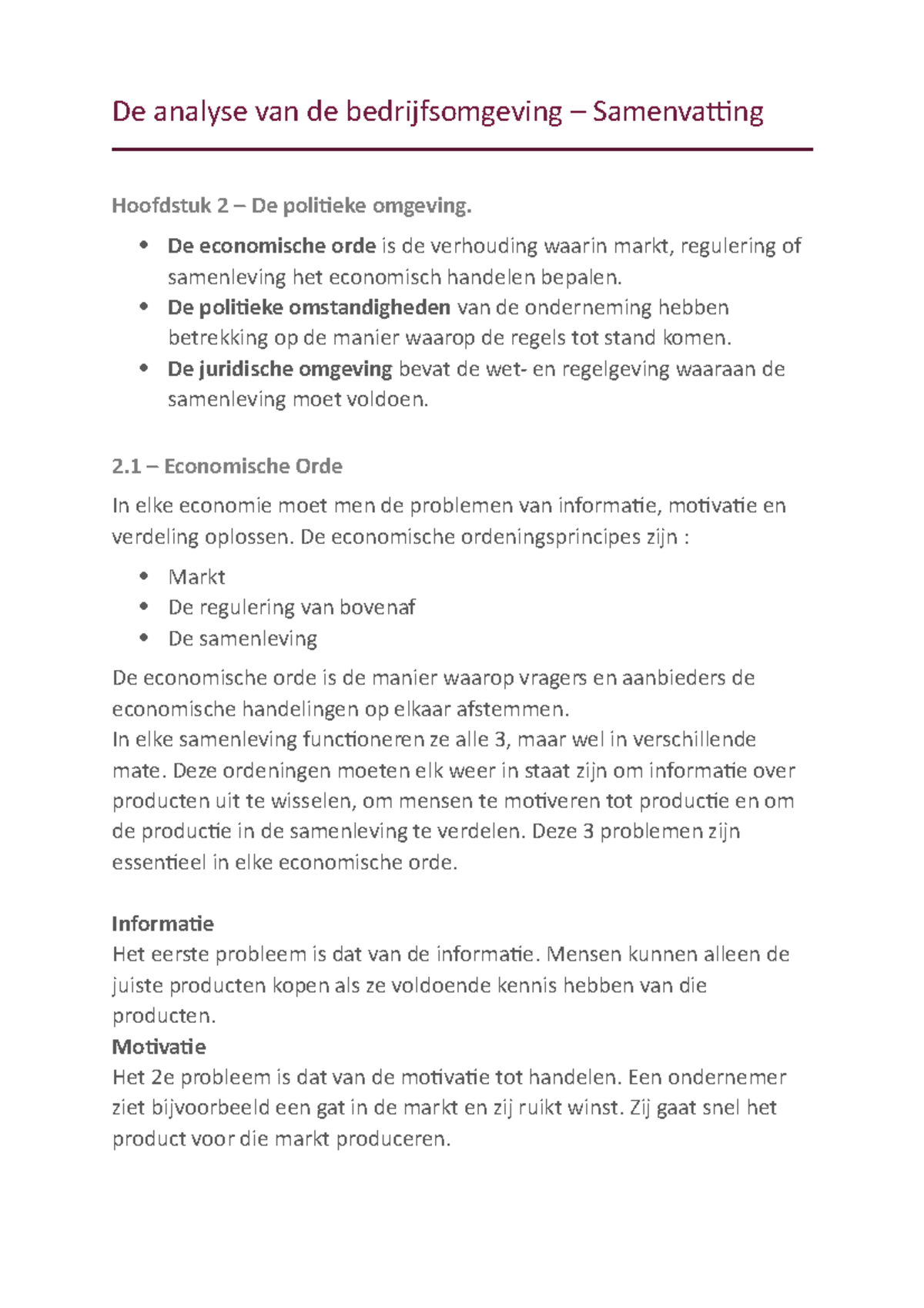 Samenvatting De analyse van de bedrijfsomgeving - De analyse van de bedrijfsomgeving ...