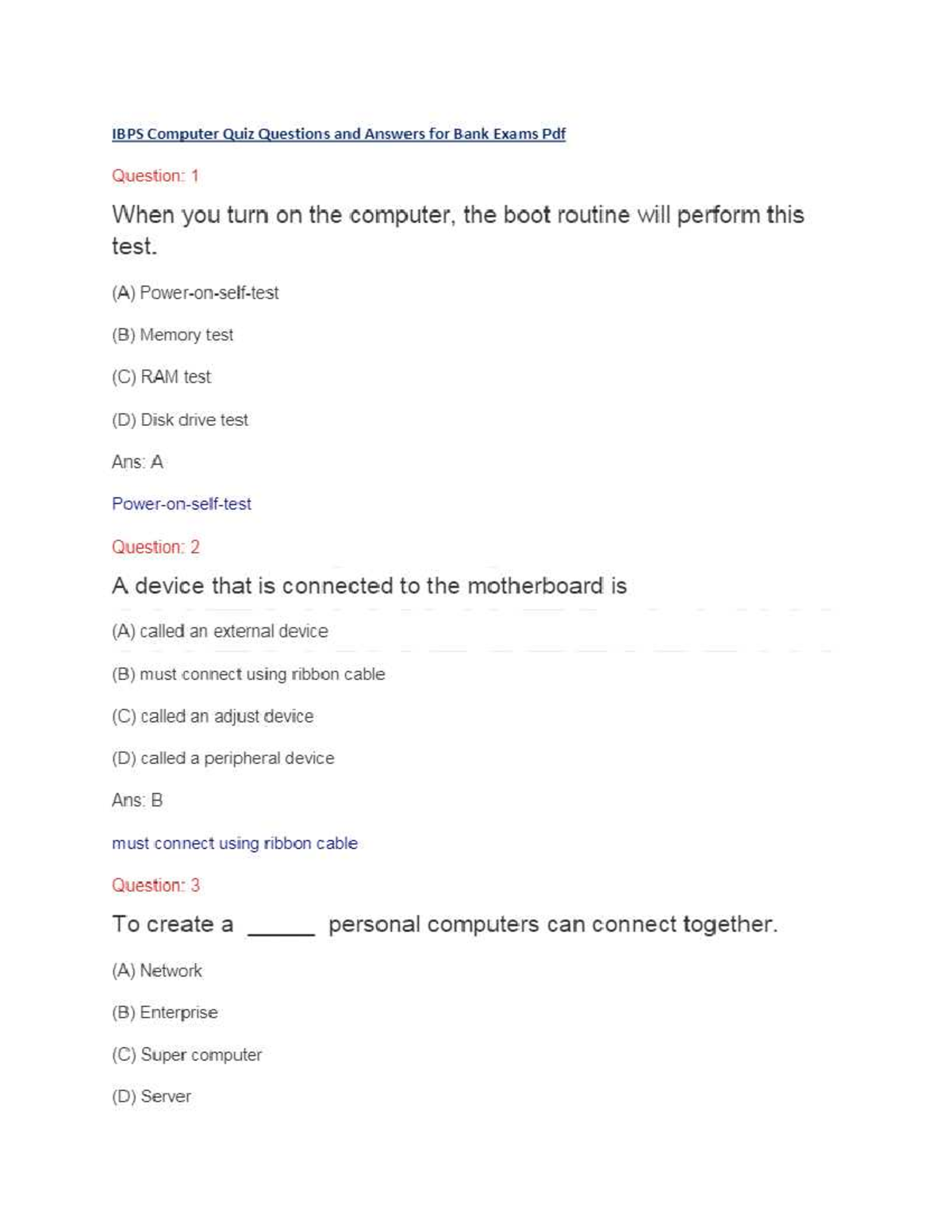 Ibps computer quiz questions - computer science - Studocu