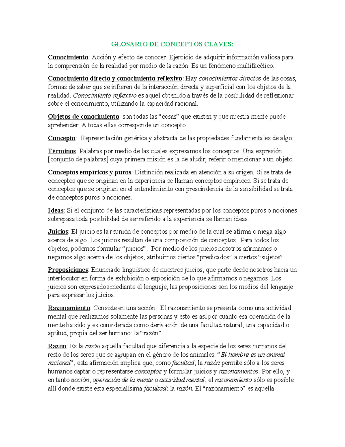 Glosario - GLOSARIO DE CONCEPTOS CLAVES: Conocimiento: Acción y efecto ...