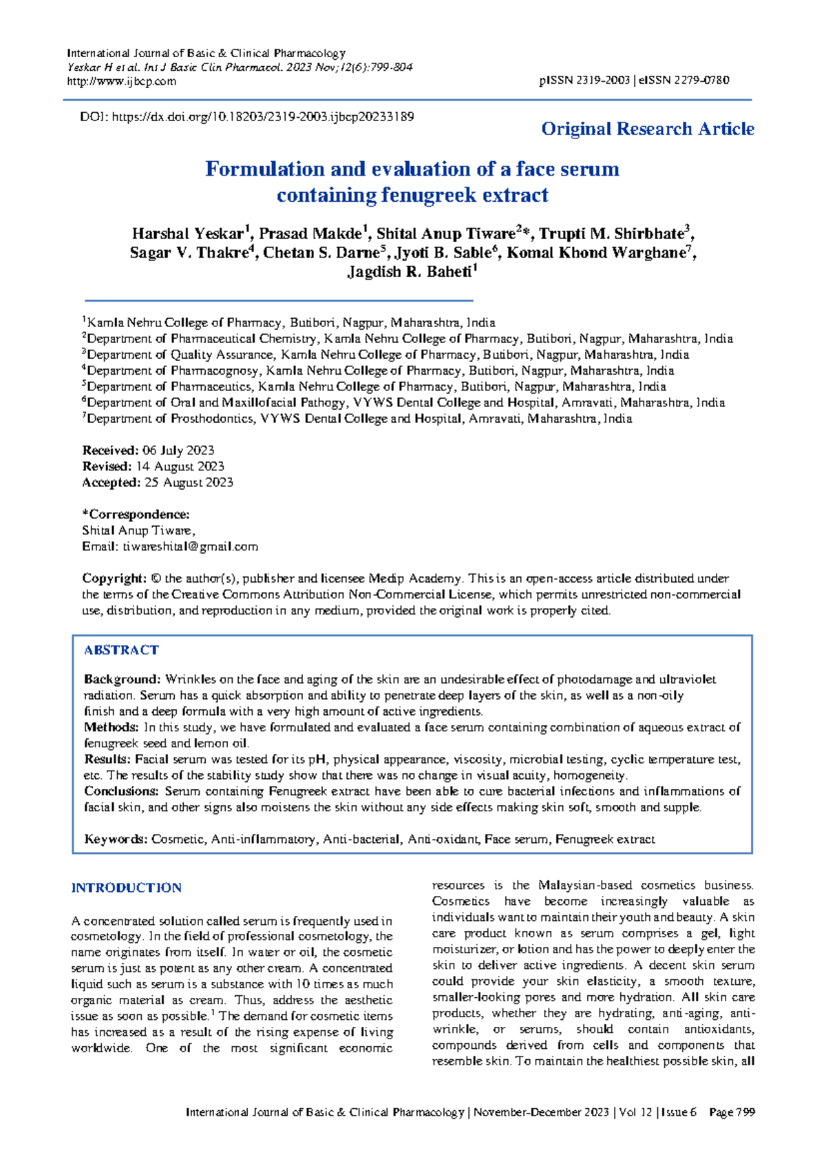 Formulation and evaluation of a face serum contain - International ...