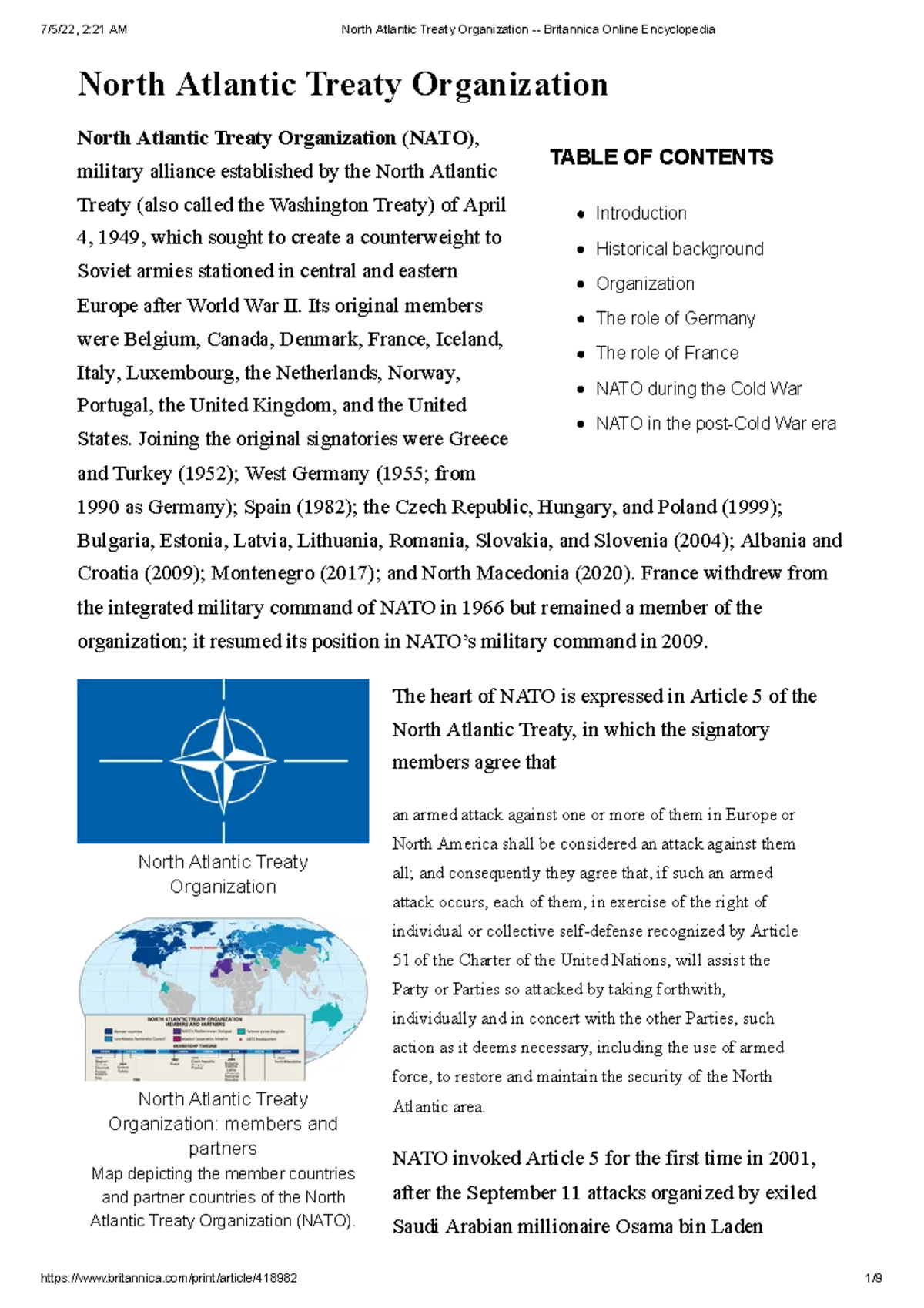 North Atlantic Treaty Organization - Britannica Online Encyclopedia ...