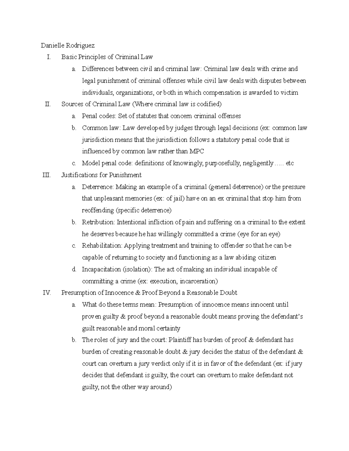 Criminal Law Outline - Danielle Rodriguez I. Basic Principles of ...