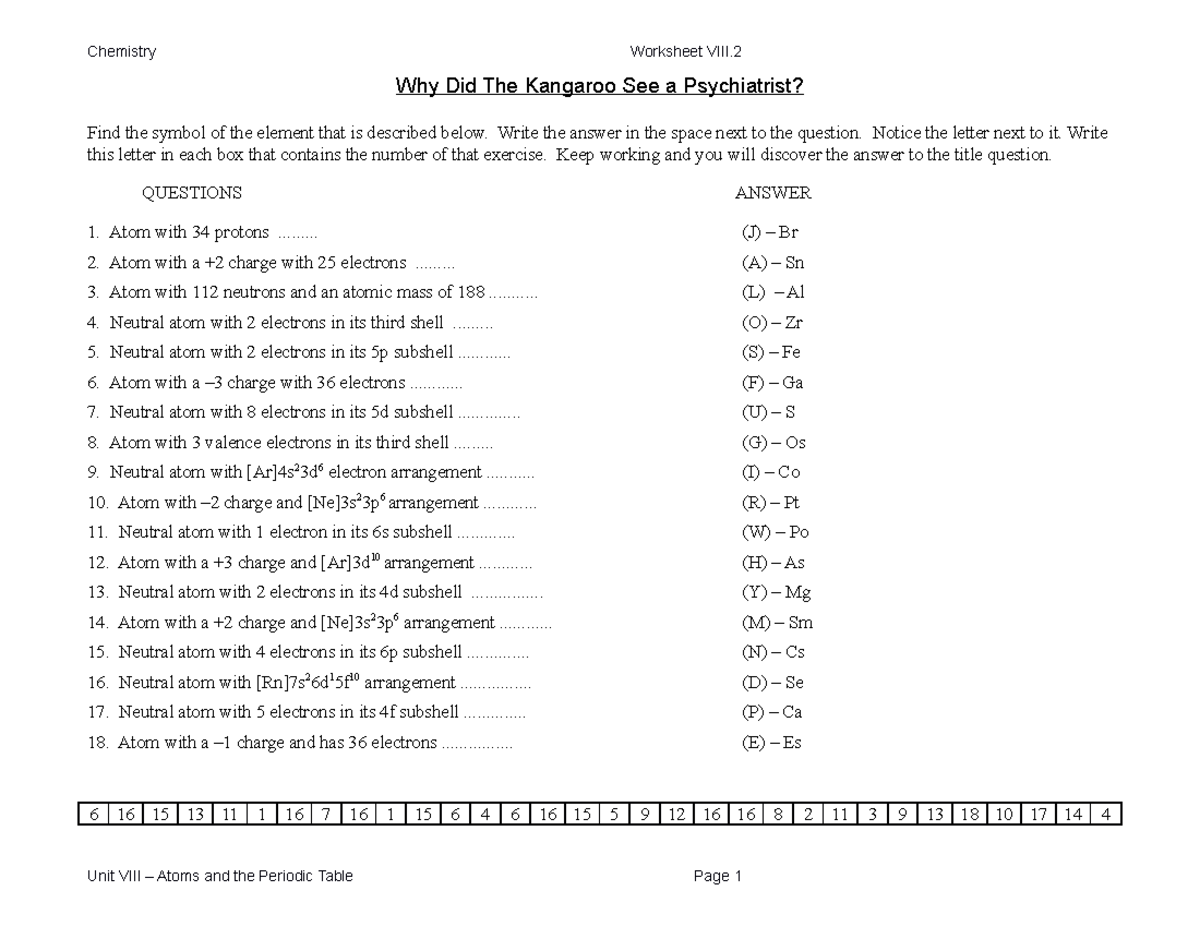 Electron configurations puzzles - Chemistry Worksheet VIII. Why Did The ...