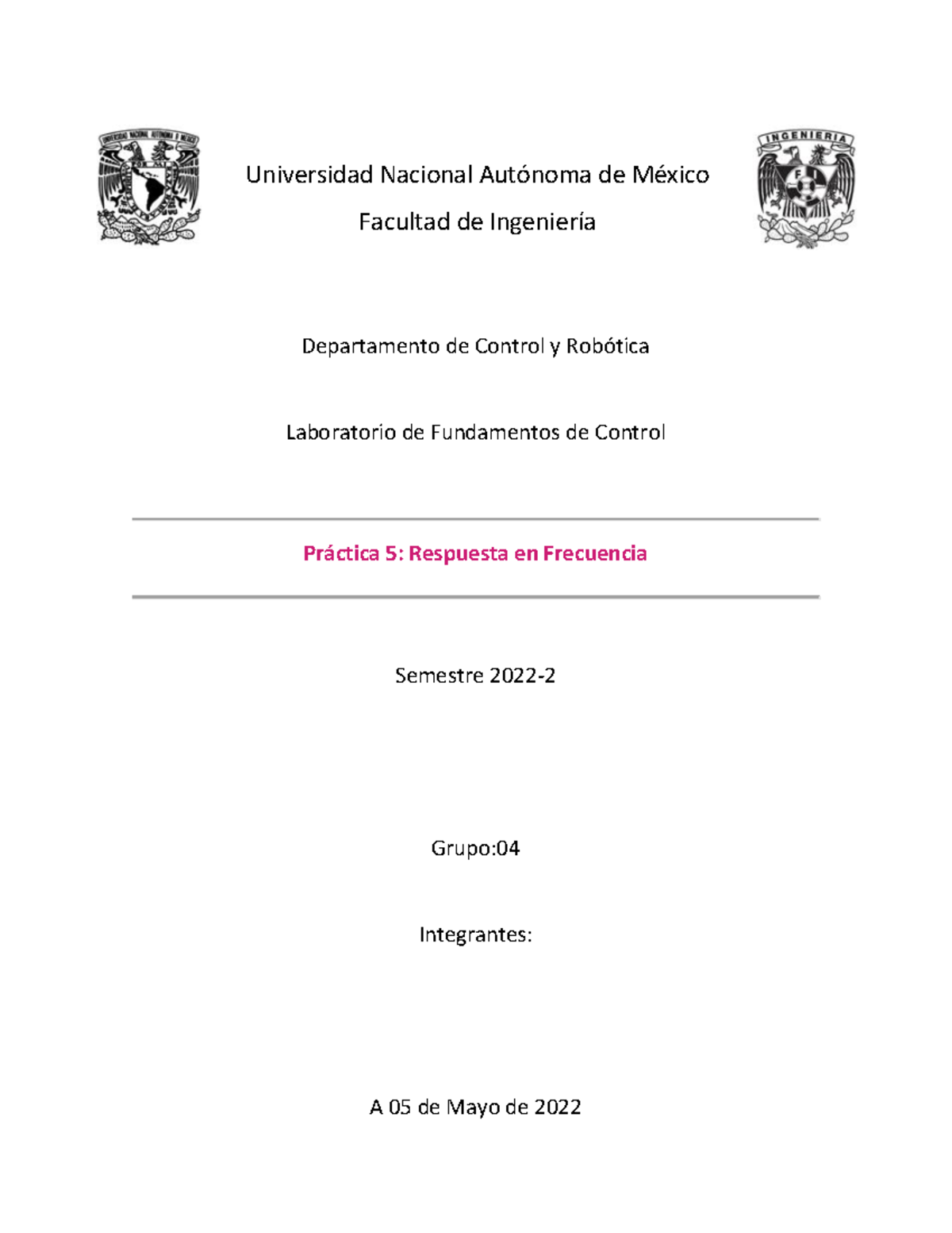 Práctica 5 E2 G4 - FI UNAM Fundamentos de Control - Universidad ...