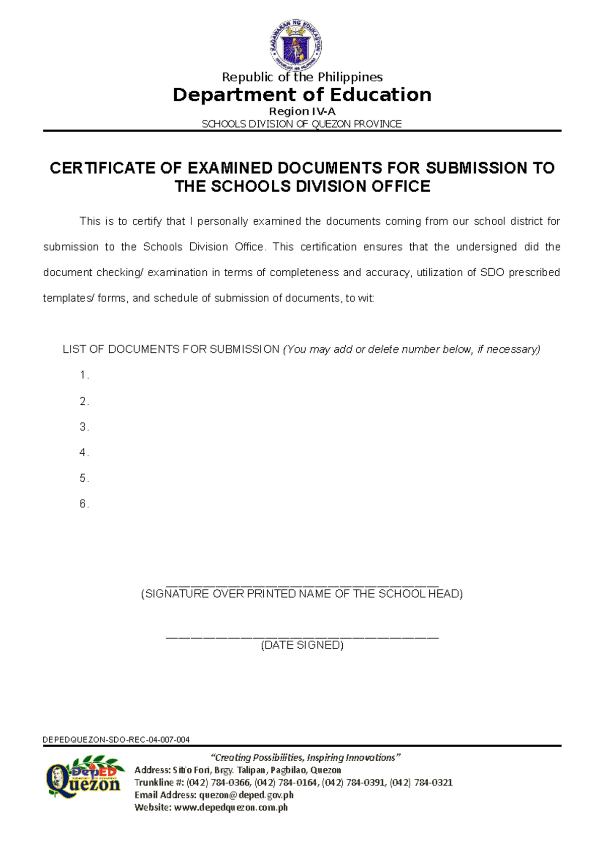 Certificate-OF- Examined- Documents-FOR- Submission-TO-THE- Schools ...